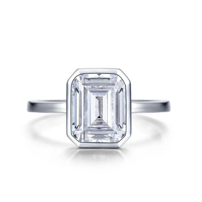 Emerald Cut Solitaire Bezel Ring – K Novinger Jewelry